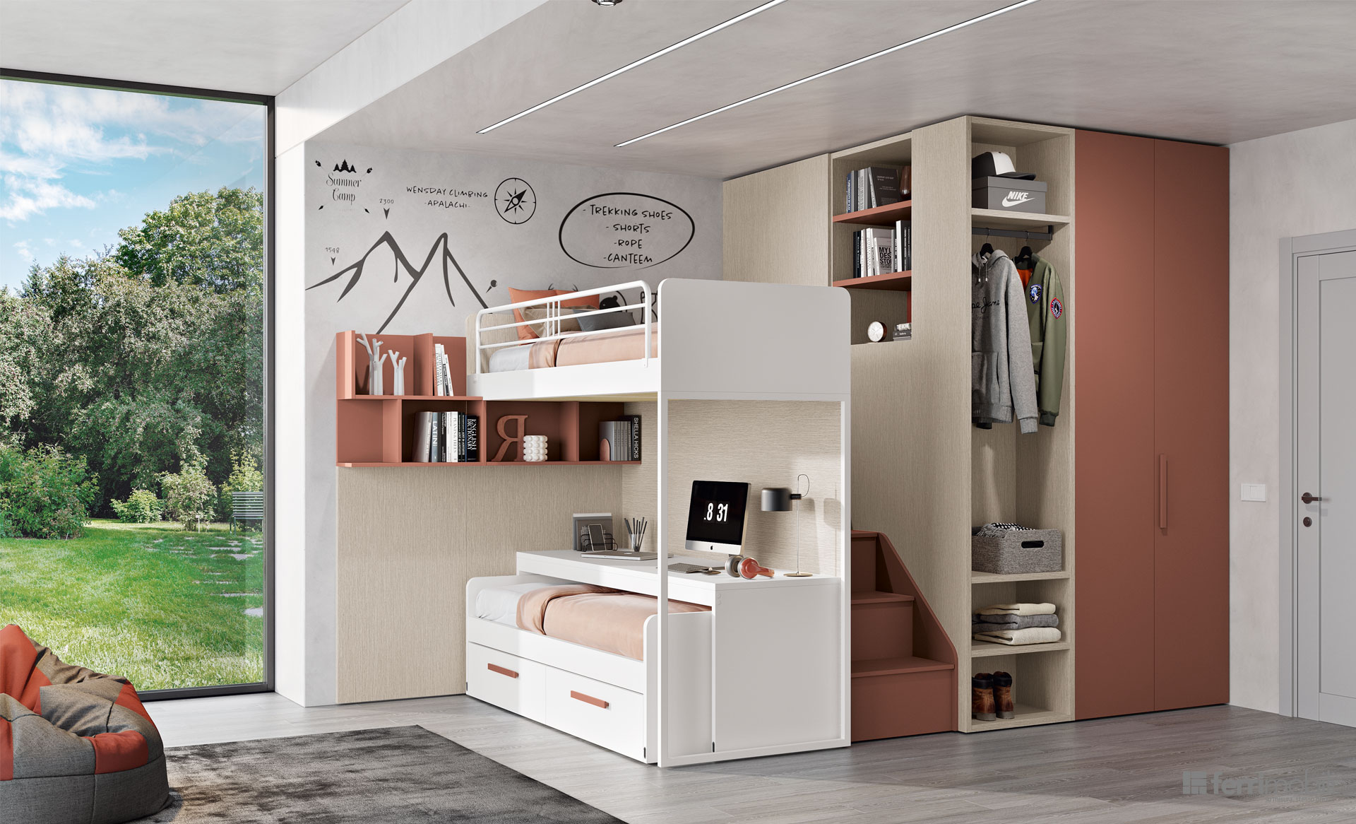 Composizione 106 - Cameretta stanza armadio e doppio letto estraibile ...